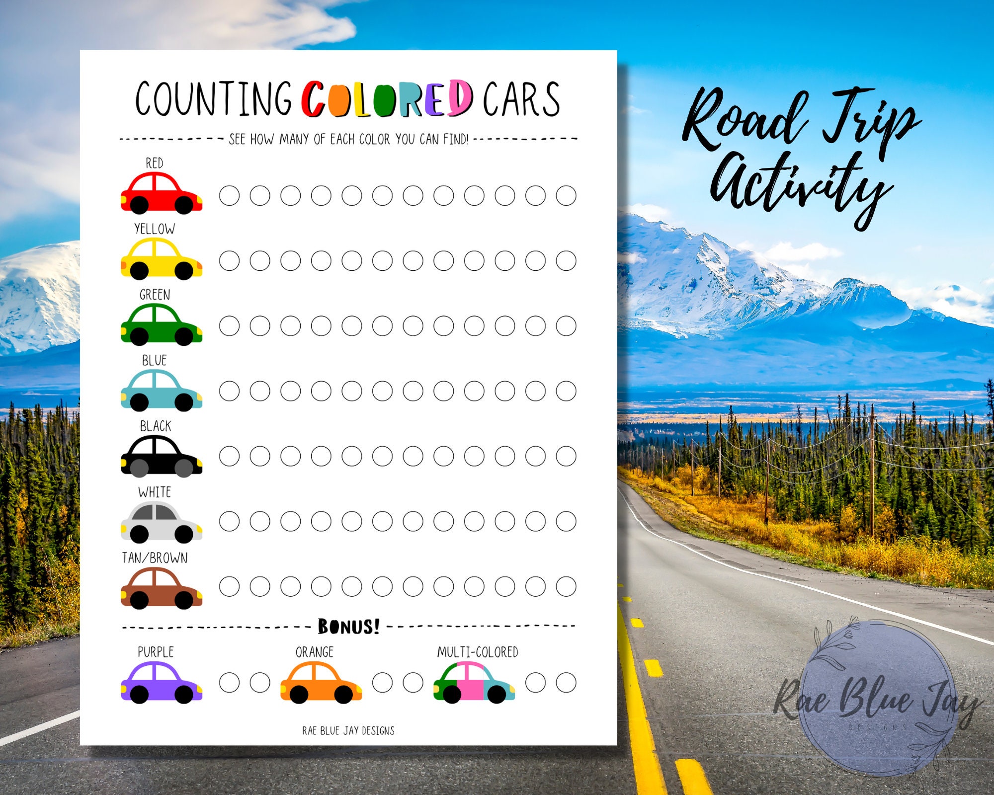 Counting Colored Cars Printable, Kids Road Trip Fun, Road Trip ...