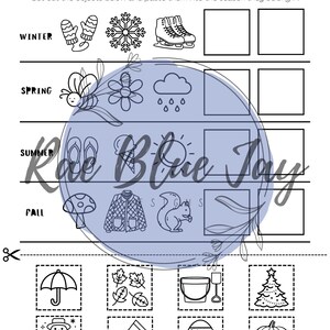 INSTANT DOWNLOAD Four Seasons Cut and Paste Activity, Kids Cutting ...