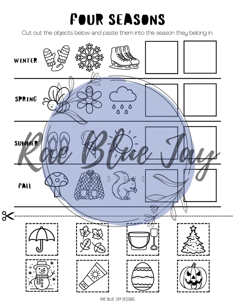 INSTANT DOWNLOAD Four Seasons Cut and Paste Activity, Kids Cutting ...