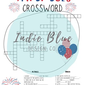4th of July Crossword Puzzle Printable, Kids Crossword Puzzle, 4th of ...