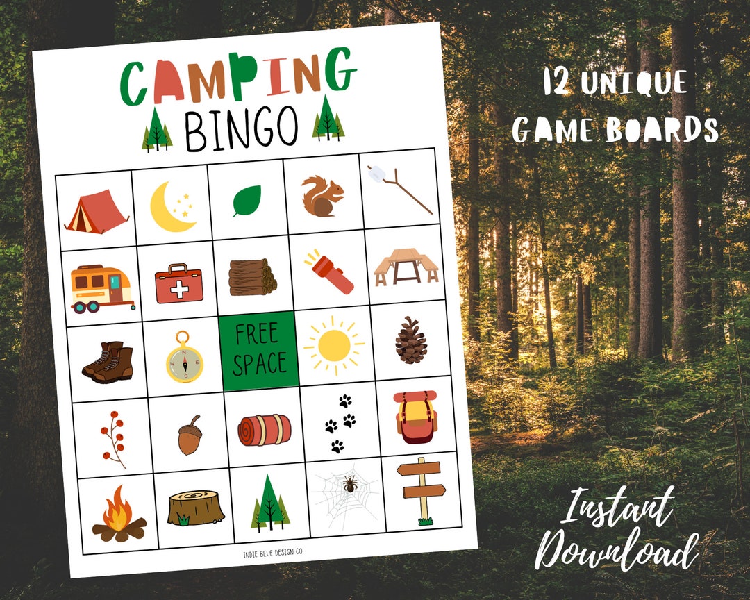 Camping Bingo Printable Game With 12 Different Boards, Printable Kids ...