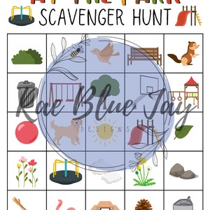 At the Park Scavenger Hunt Printable INSTANT DOWNLOAD, Printable ...