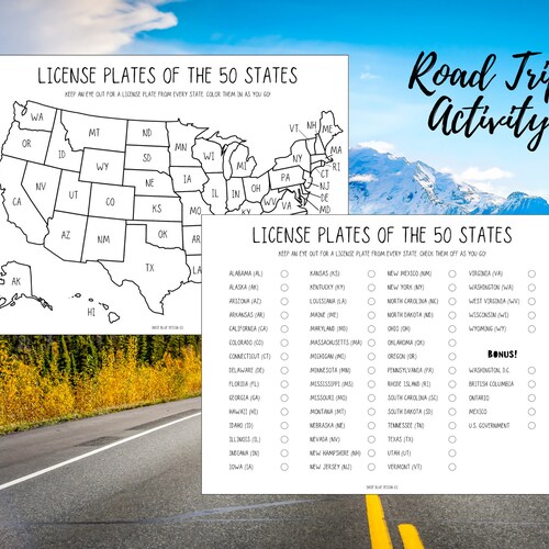 License Plate Game Printable Kids Road Trip Fun Road Trip - Etsy