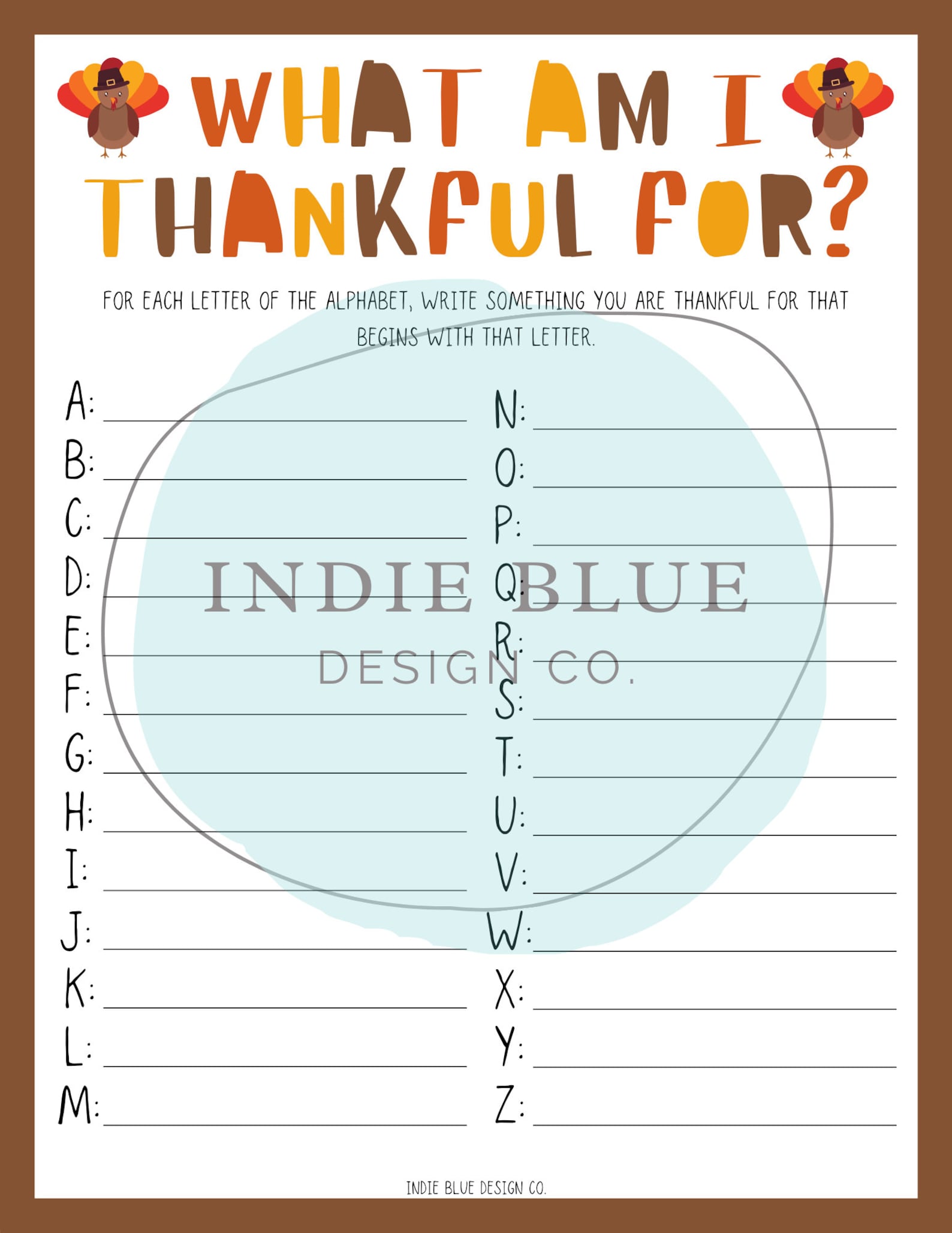 What Am I Thankful For Thanksgiving Worksheet Thanksgiving | Etsy
