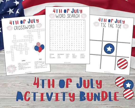 4th of July Activity Bundle Word Search Crossword Puzzle | Etsy