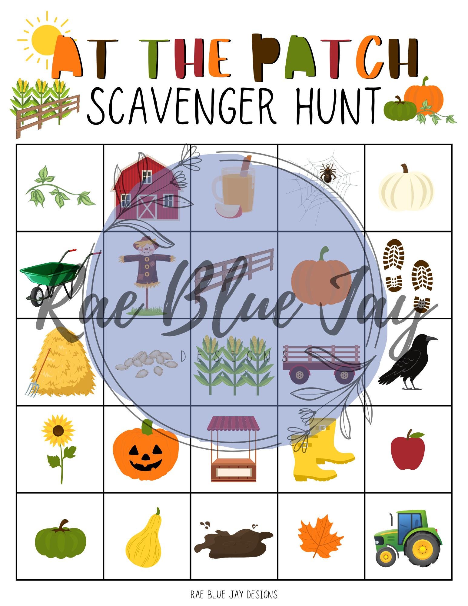 Pumpkin Patch Scavenger Hunt INSTANT DOWNLOAD, Printable Scavenger Hunt ...