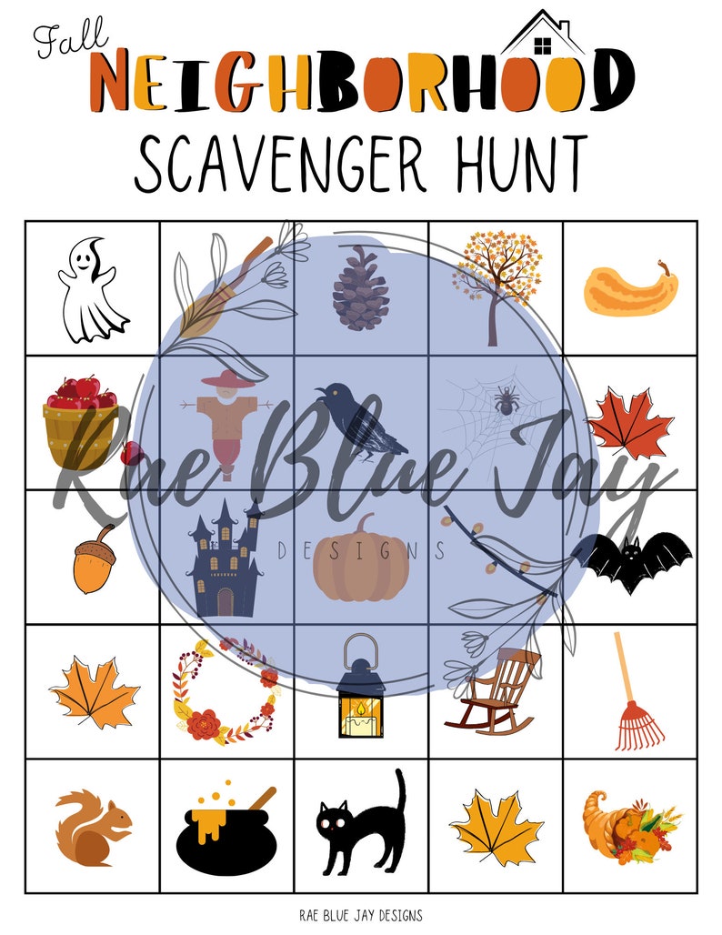 Fall Neighborhood Scavenger Hunt INSTANT DOWNLOAD, Printable Scavenger ...