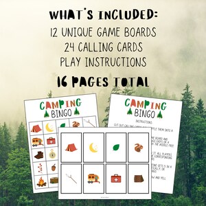Camping Bingo Printable Game With 12 Different Boards, Printable Kids ...