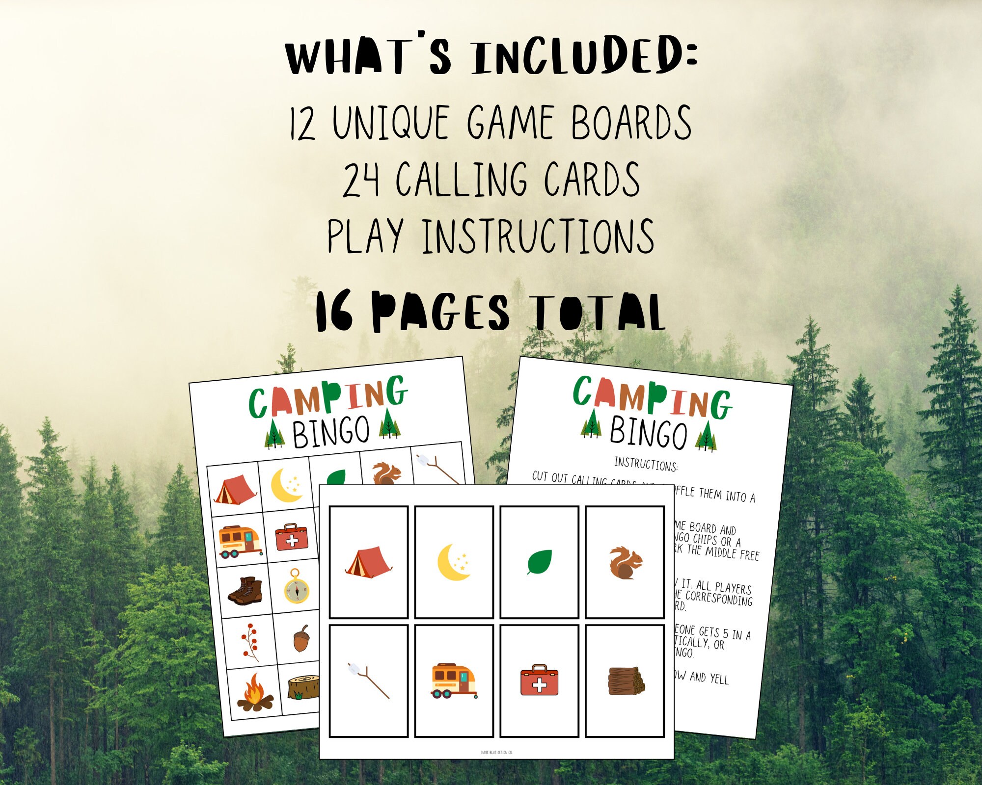 Camping Bingo Printable Game With 12 Different Boards, Printable Kids ...