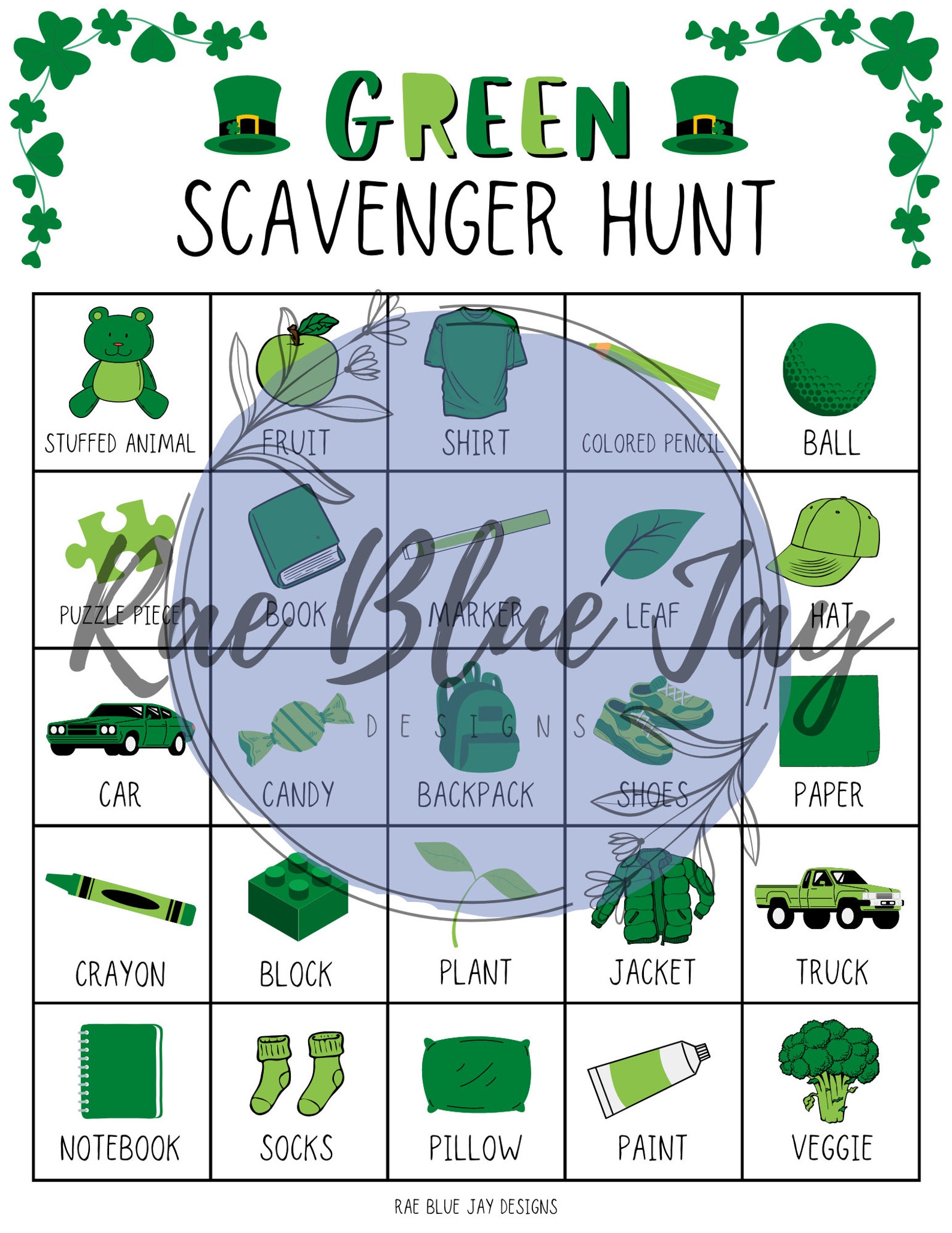 Green Scavenger Hunt INSTANT DOWNLOAD, St. Patrick's Day Activity, St ...