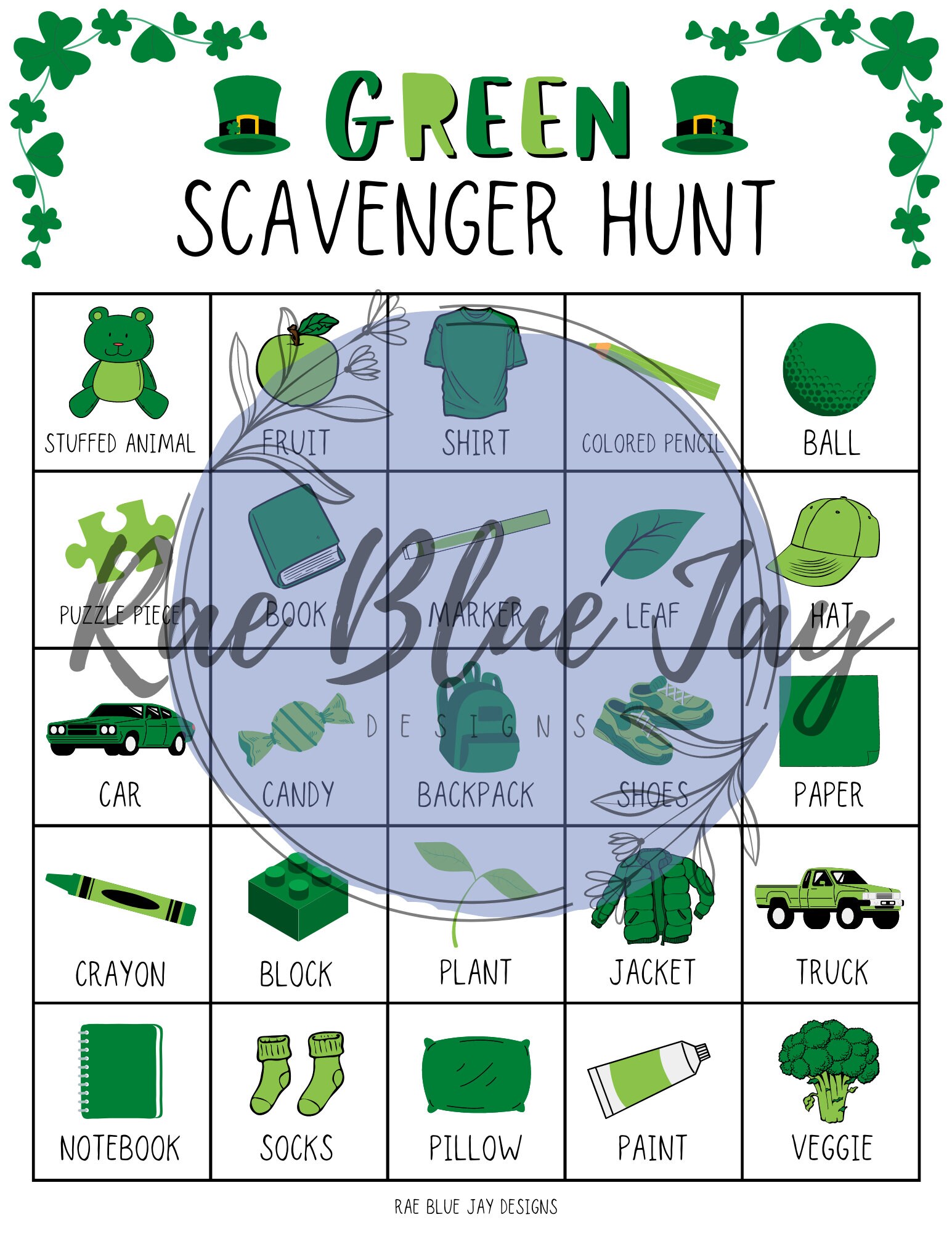 Green Scavenger Hunt INSTANT DOWNLOAD, St. Patrick's Day Activity, St ...