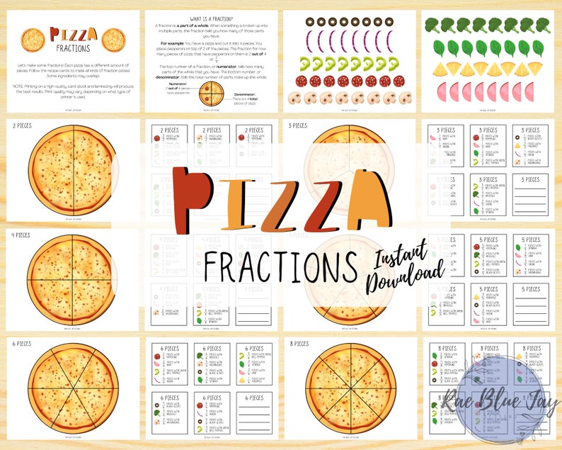Pizza Fractions INSTANT DOWNLOAD, Fraction Practice, Learn Fractions ...