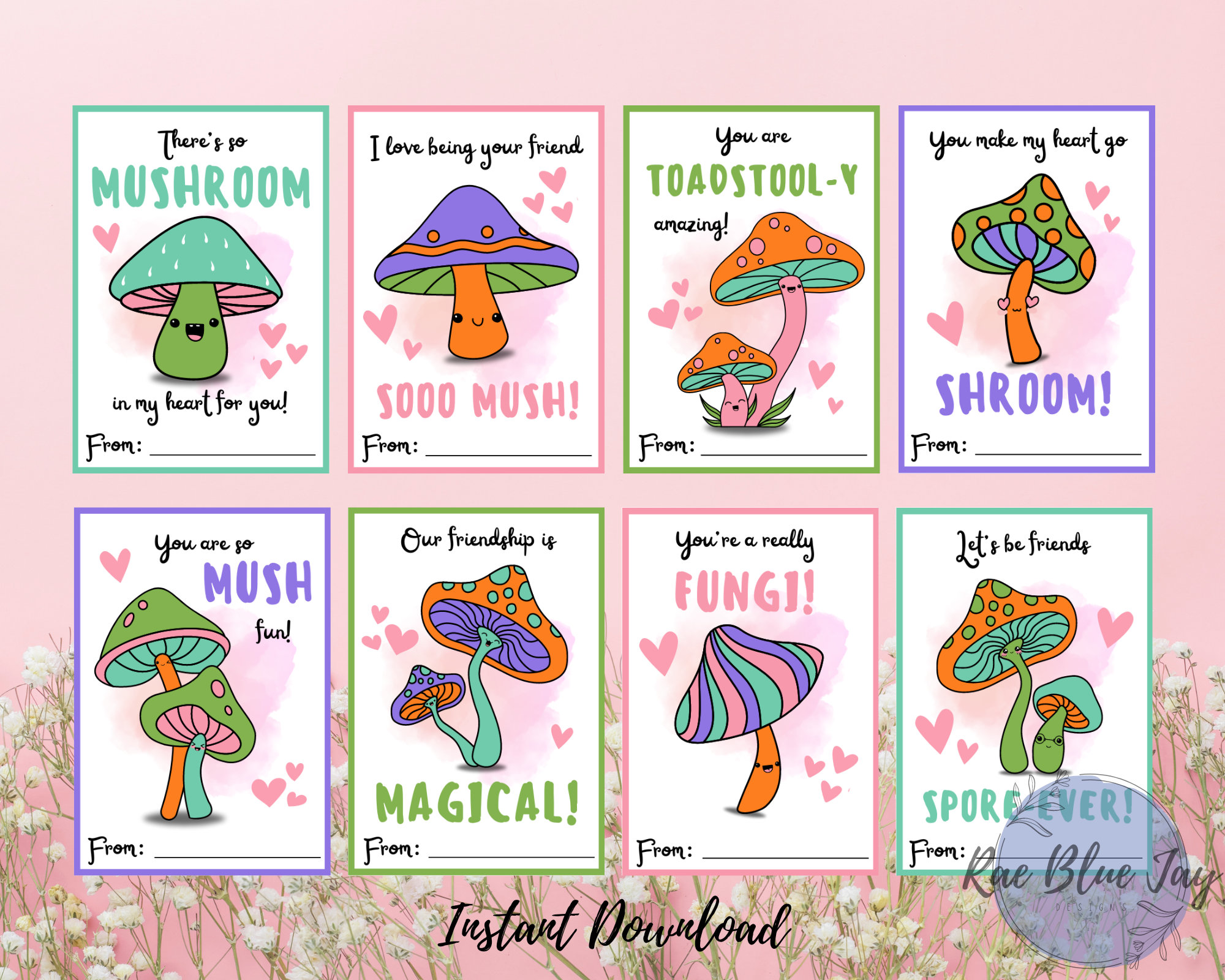 Mushroom Valentines INSTANT DOWNLOAD Kids Valentines, Printable ...