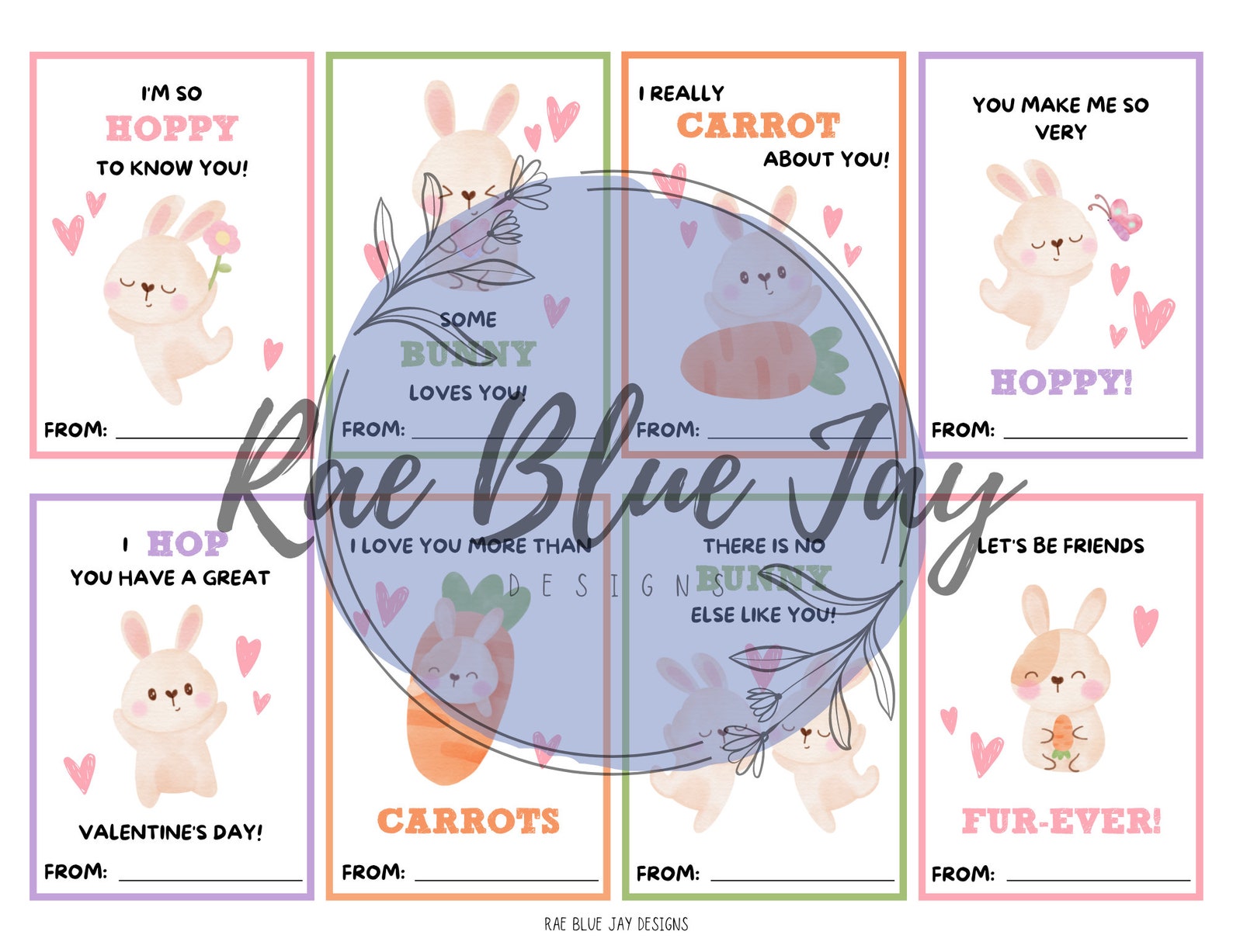 Bunny Valentines INSTANT DOWNLOAD Kids Valentines, Printable Valentines ...