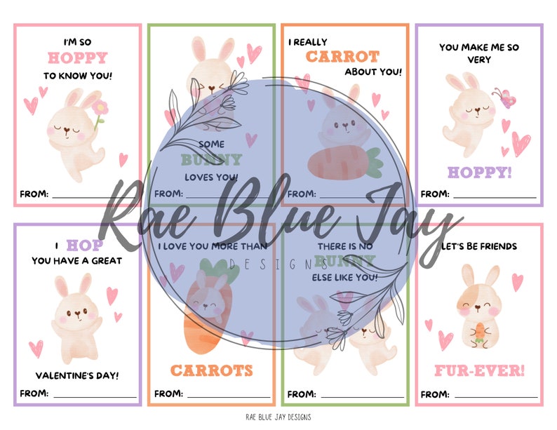 Bunny Valentines INSTANT DOWNLOAD Kids Valentines, Printable Valentines ...