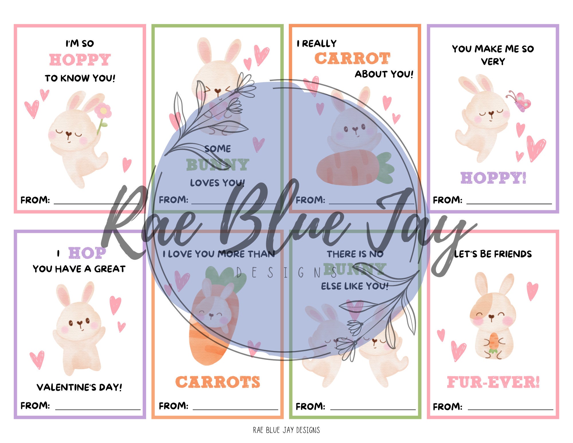Bunny Valentines INSTANT DOWNLOAD Kids Valentines, Printable Valentines ...