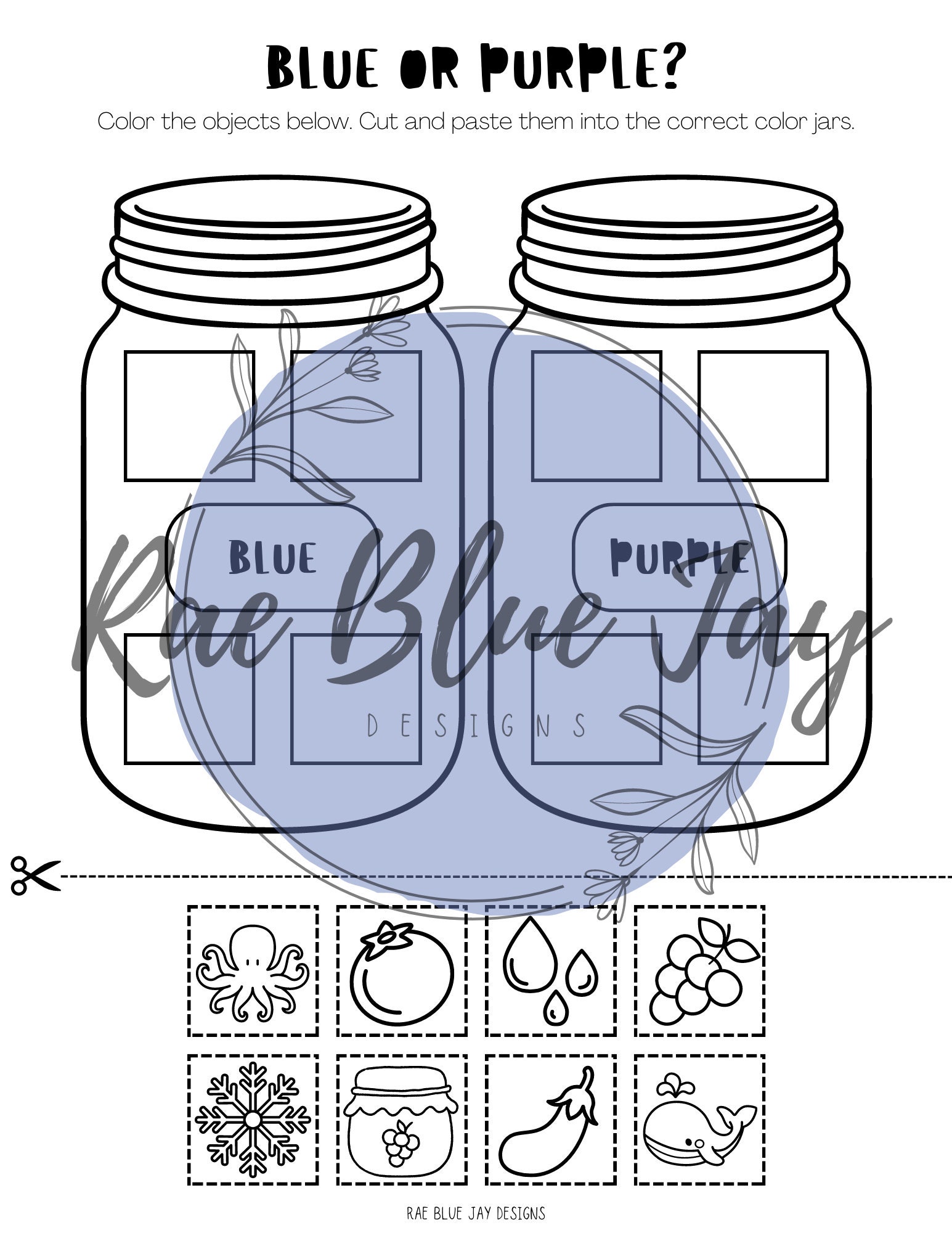 INSTANT DOWNLOAD Cut and Paste Colors Activity, Kids Cutting Practice ...
