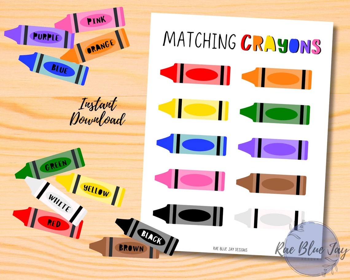 Matching Crayons Colors Practice Worksheet, Learning Colors, Preschool ...