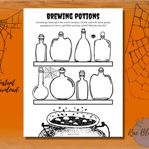 Brewing Potions Printable Activity INSTANT DOWNLOAD, Halloween Activity ...