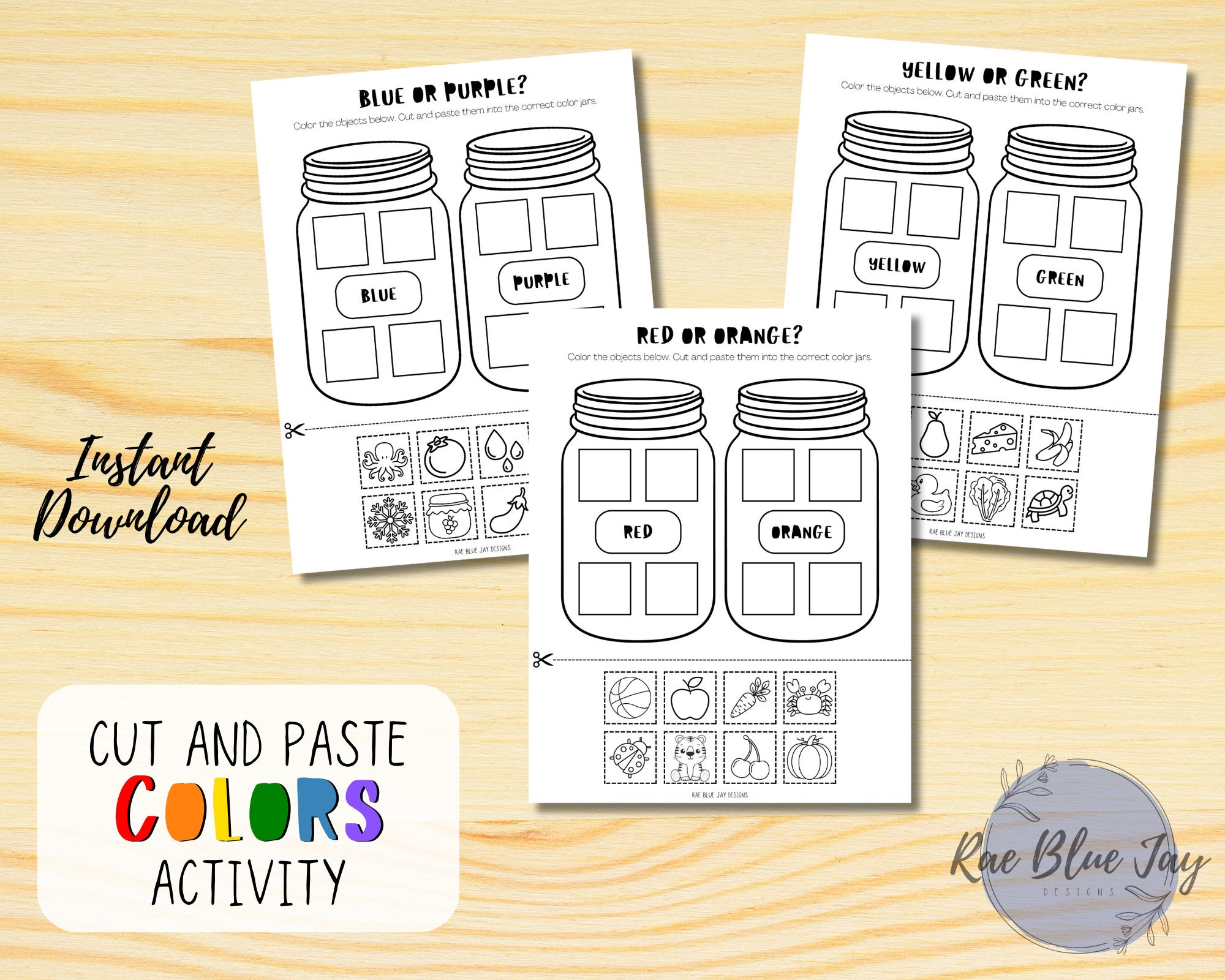 INSTANT DOWNLOAD Cut and Paste Colors Activity, Kids Cutting Practice ...