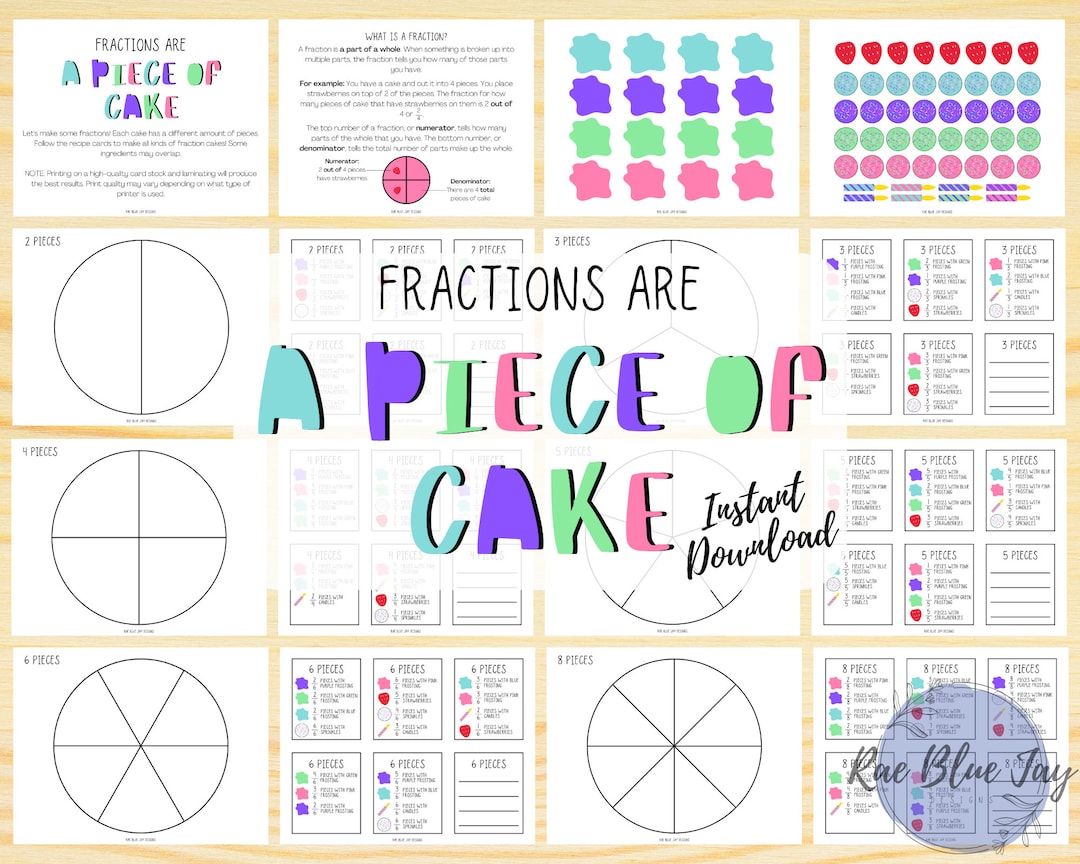 Fractions Are a Piece of Cake INSTANT DOWNLOAD, Fraction Practice ...
