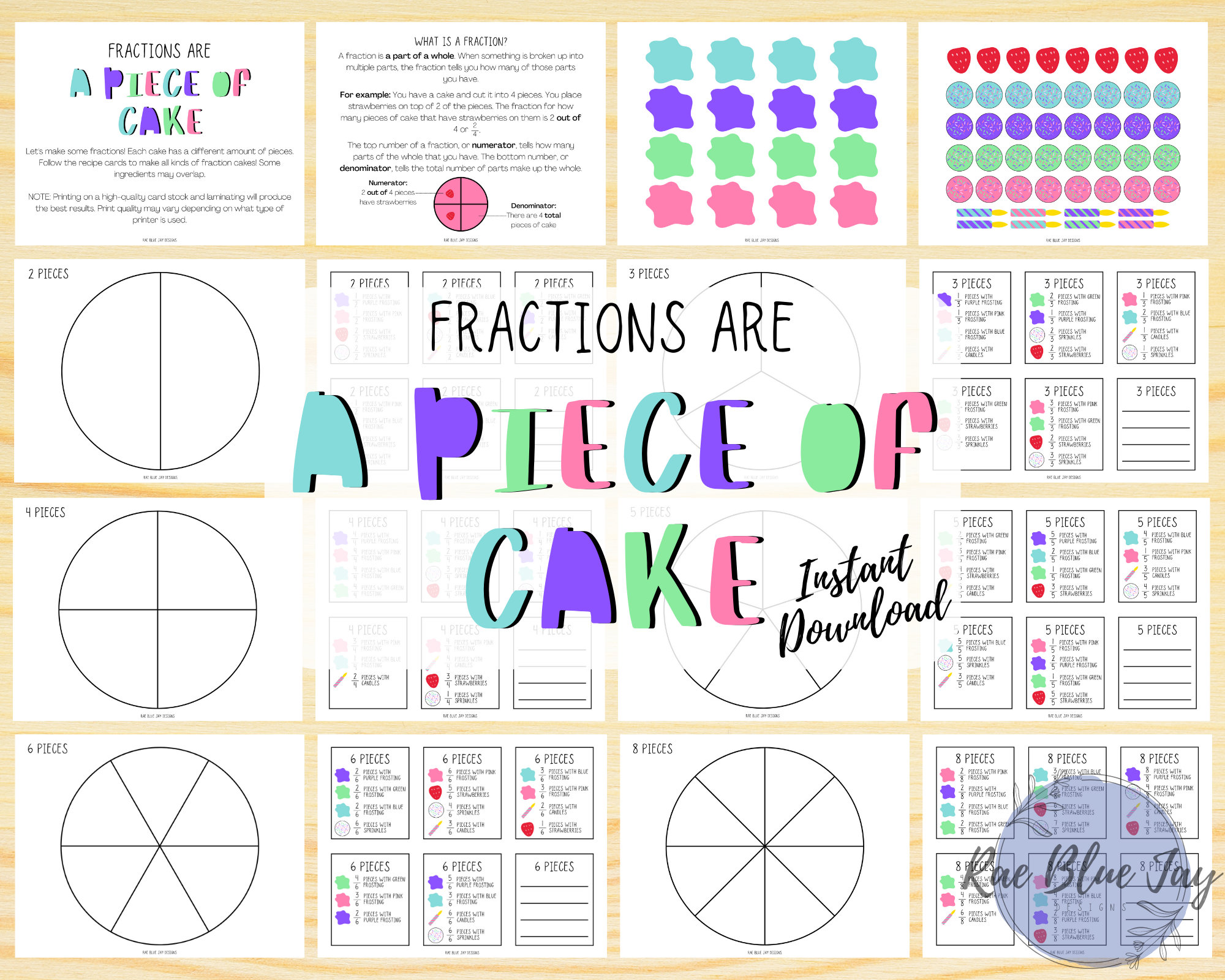 Fractions Are a Piece of Cake INSTANT DOWNLOAD, Fraction Practice ...