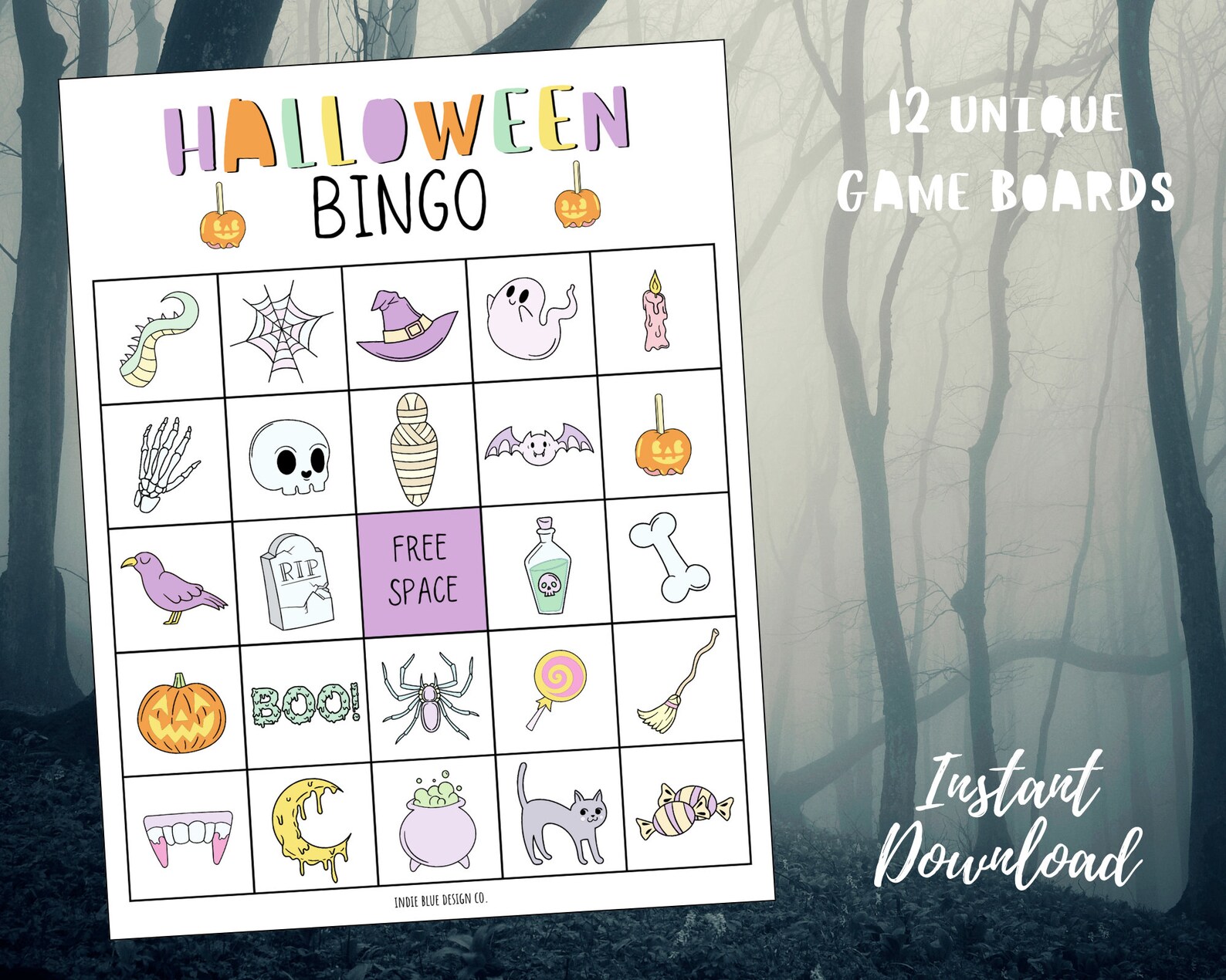Halloween Bingo Printable Game With 12 Different Boards, Printable Kids ...