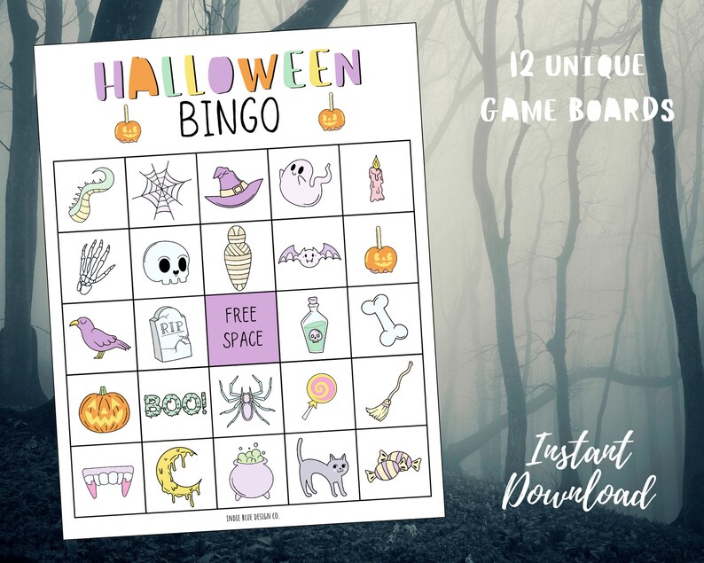 Halloween Bingo Printable Game With 12 Different Boards, Printable Kids ...