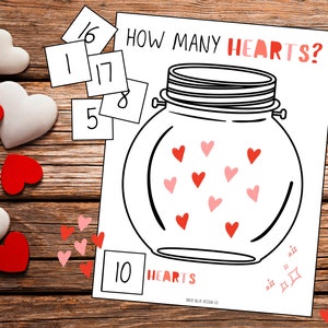 How Many Hearts? Jar of Hearts Activity, Valentines Activity, Counting ...