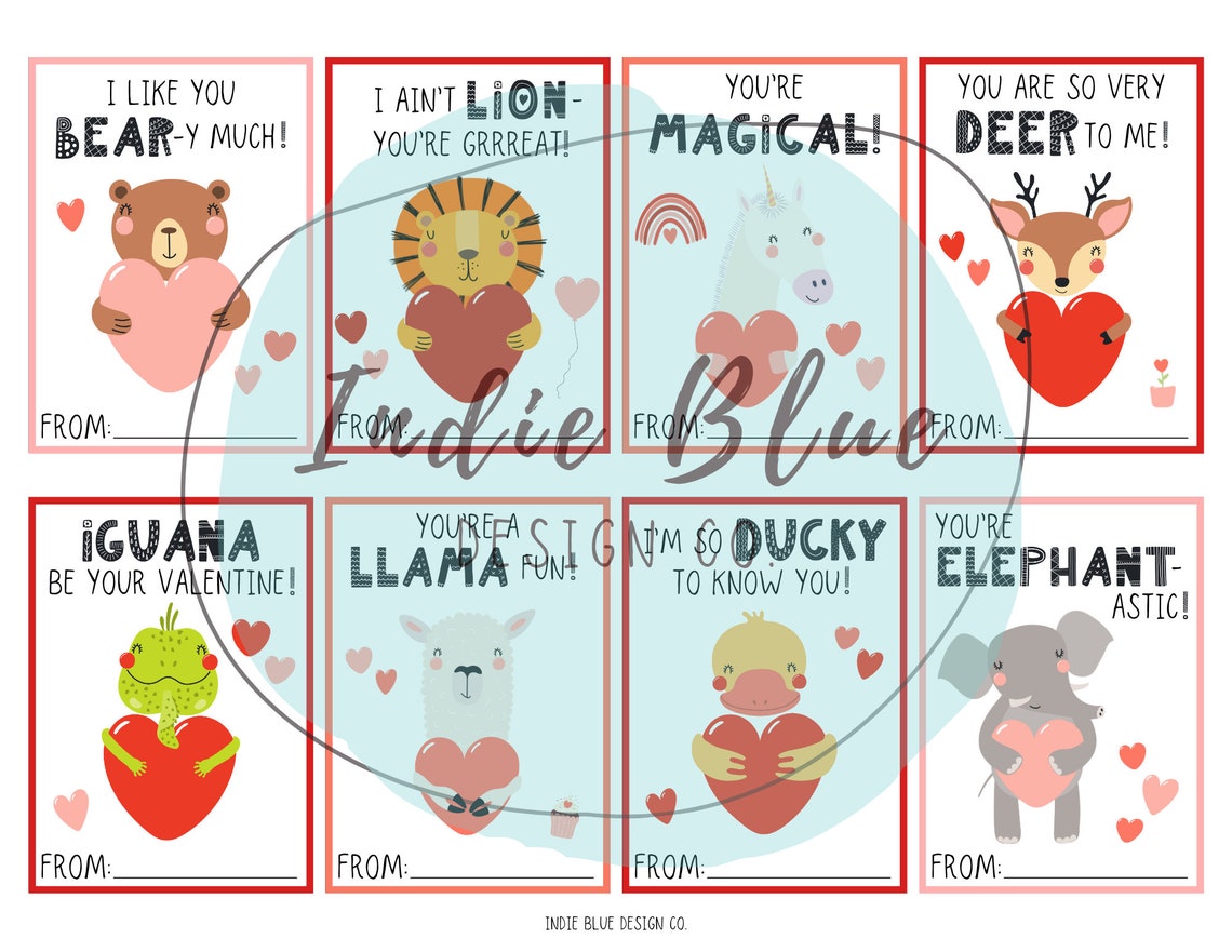 Animal Valentines INSTANT DOWNLOAD Kids Valentines Printable | Etsy