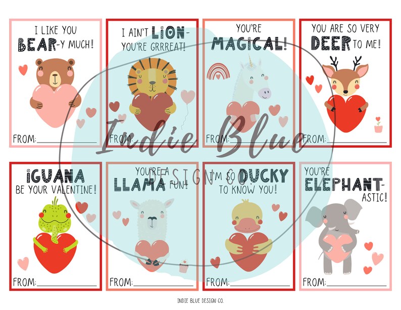 Animal Valentines INSTANT DOWNLOAD Kids Valentines Printable | Etsy