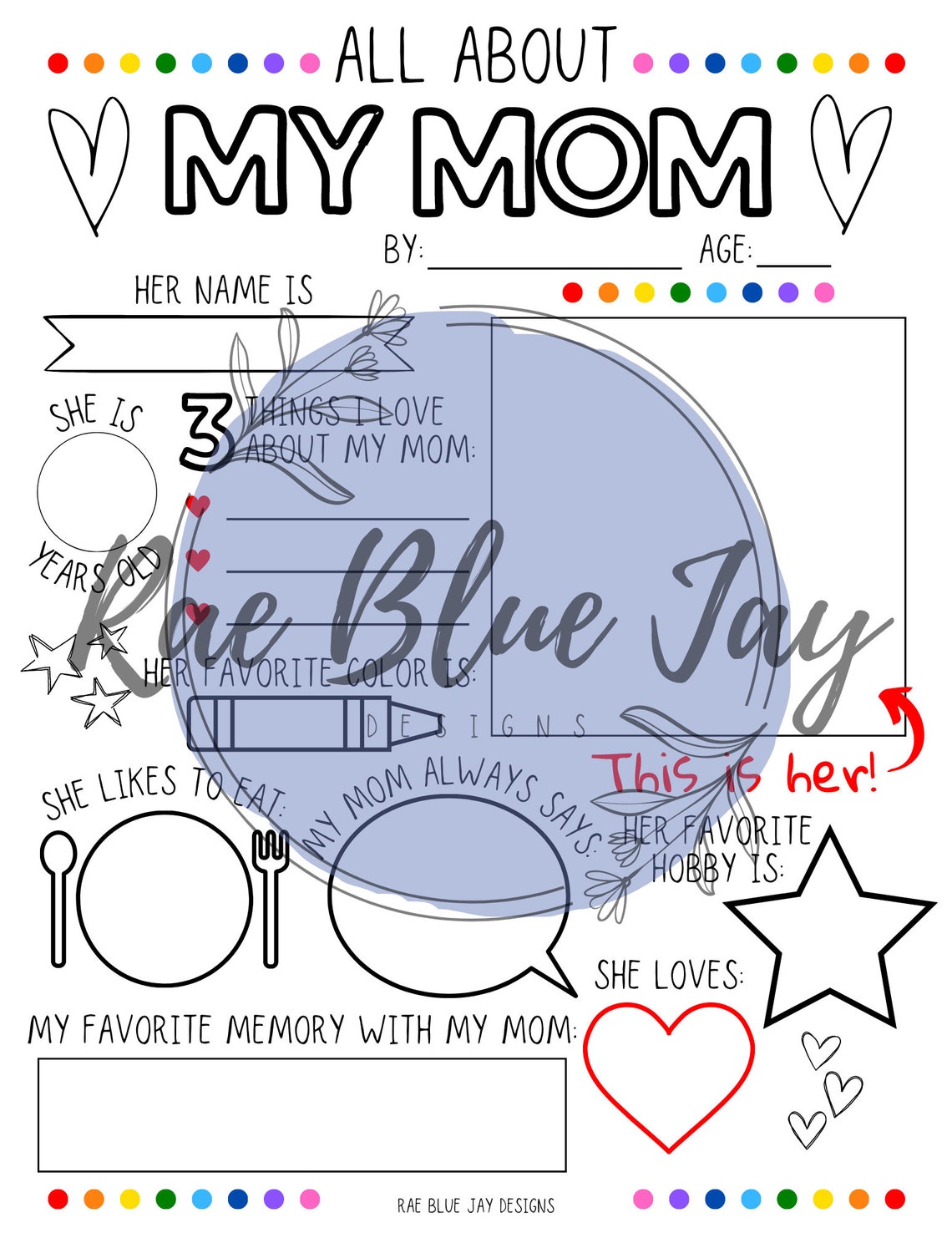 All About My Mom INSTANT DOWNLOAD, Mother's Day Printable, Gift for Mom ...