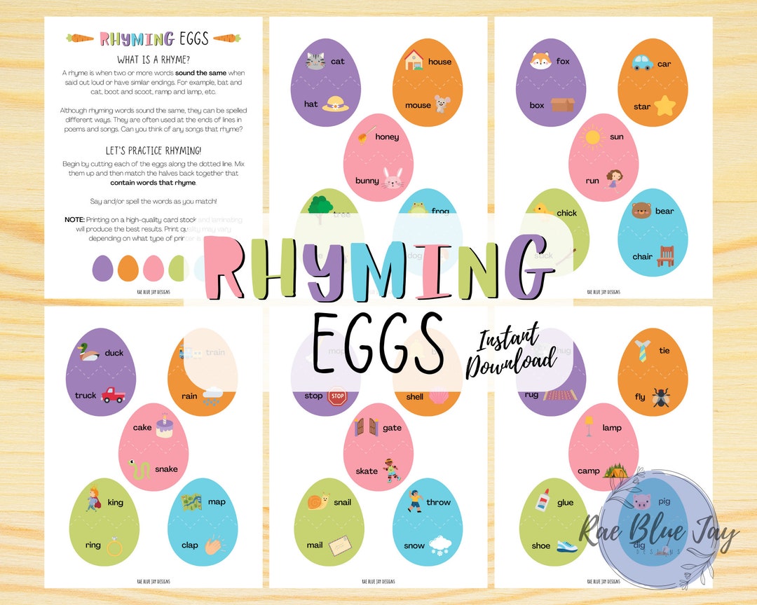 Rhyming Easter Eggs INSTANT DOWNLOAD, Rhyming Words, Homeschool ...