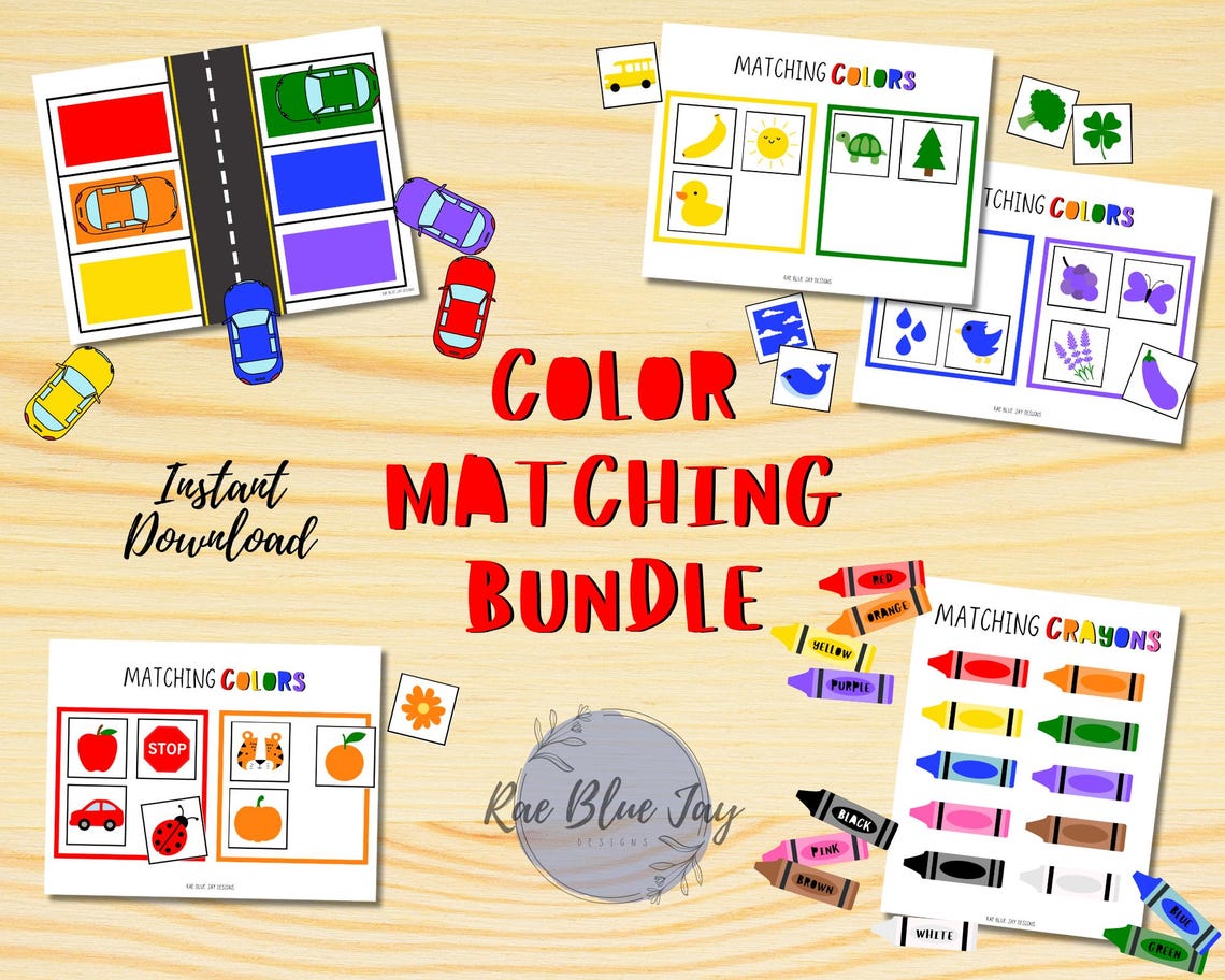Color Matching Worksheet Bundle, Learning Colors, Preschool Learning ...