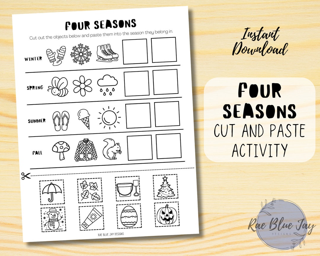 INSTANT DOWNLOAD Four Seasons Cut and Paste Activity, Kids Cutting ...