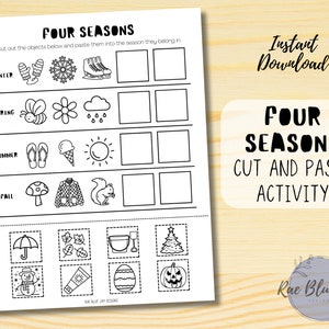 INSTANT DOWNLOAD Four Seasons Cut and Paste Activity, Kids Cutting ...