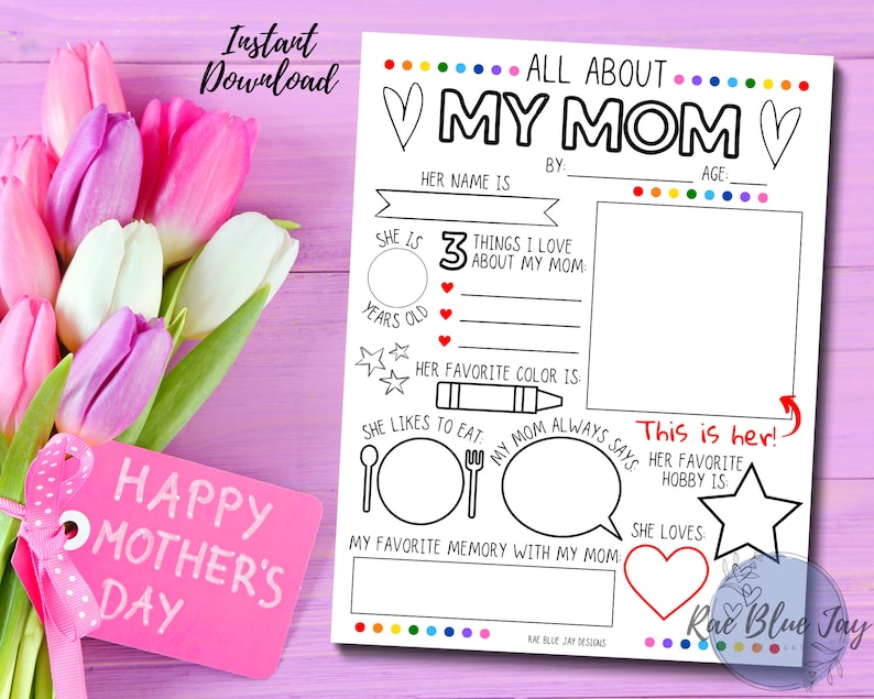 All About My Mom INSTANT DOWNLOAD, Mother's Day Printable, Gift for Mom ...