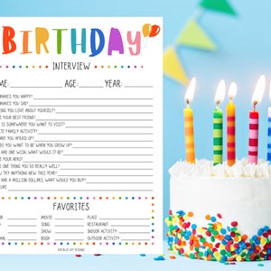 Printable Kids Birthday Interview, Annual Interview, Birthday Keepsake ...