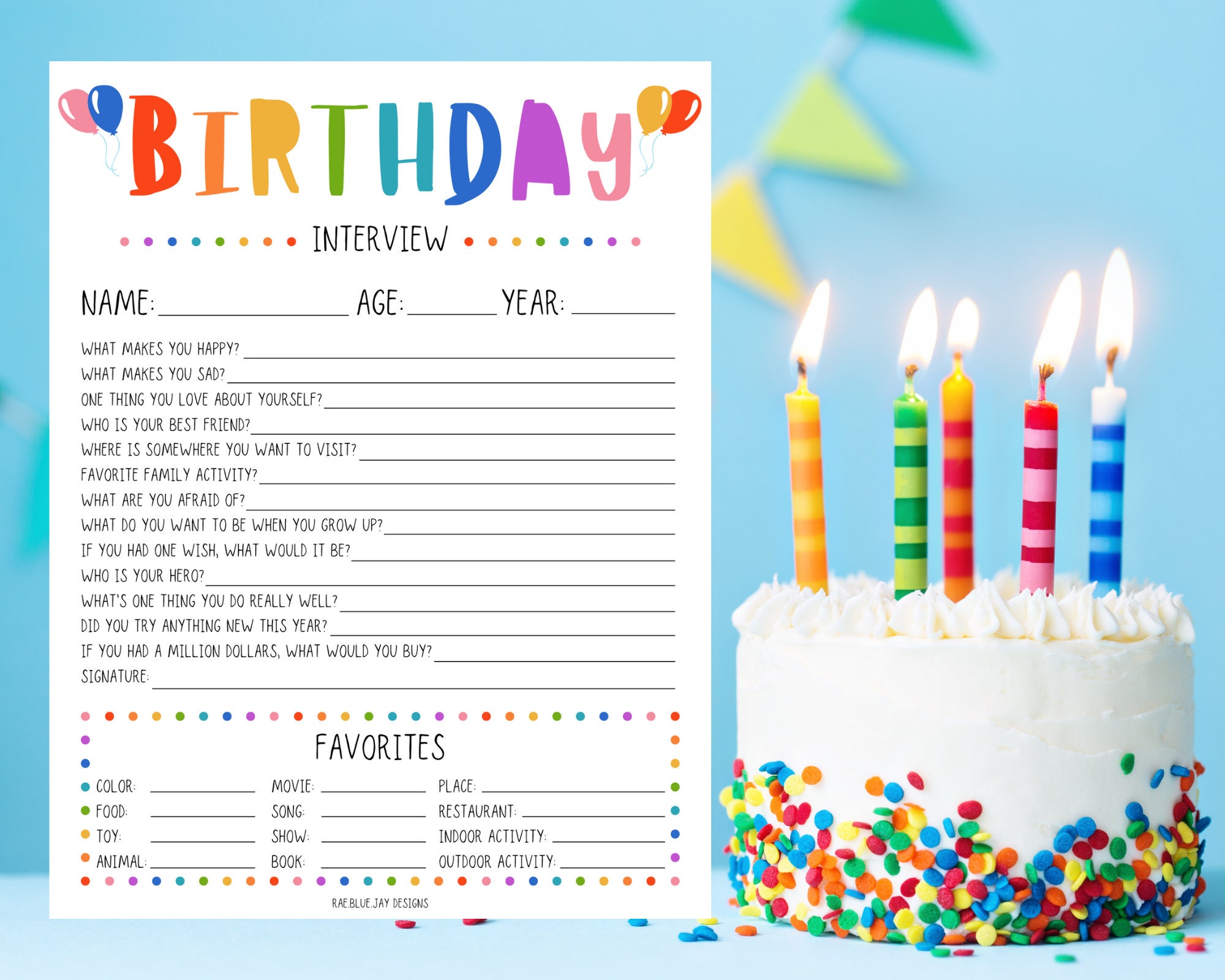 Printable Kids Birthday Interview, Annual Interview, Birthday Keepsake ...