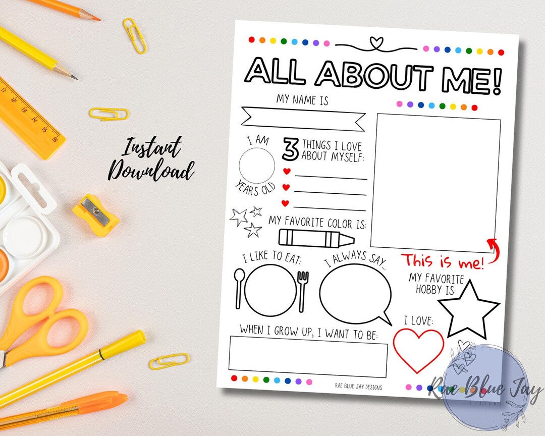 All About Me INSTANT DOWNLOAD, Back to School Printable, Interview, Kids Printable, First Day of ...