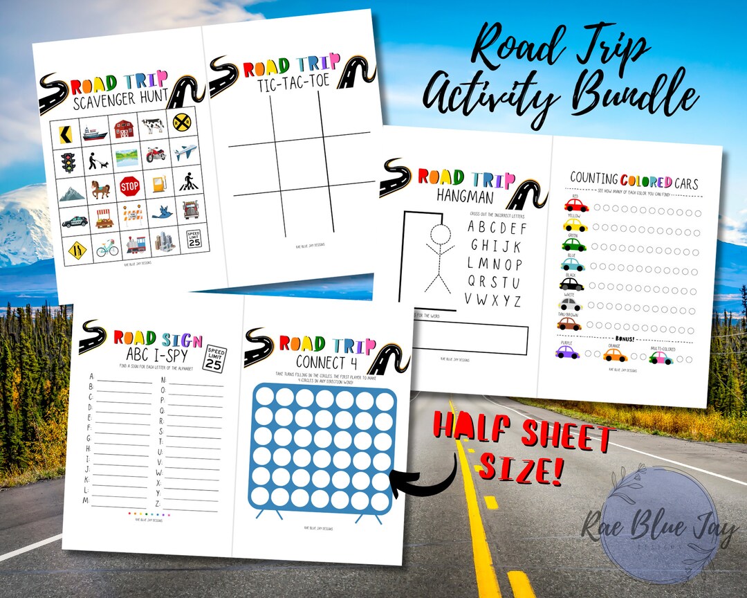 Kids Road Trip Activity Bundle Half Sheet INSTANT DOWNLOAD, 6 Travel ...