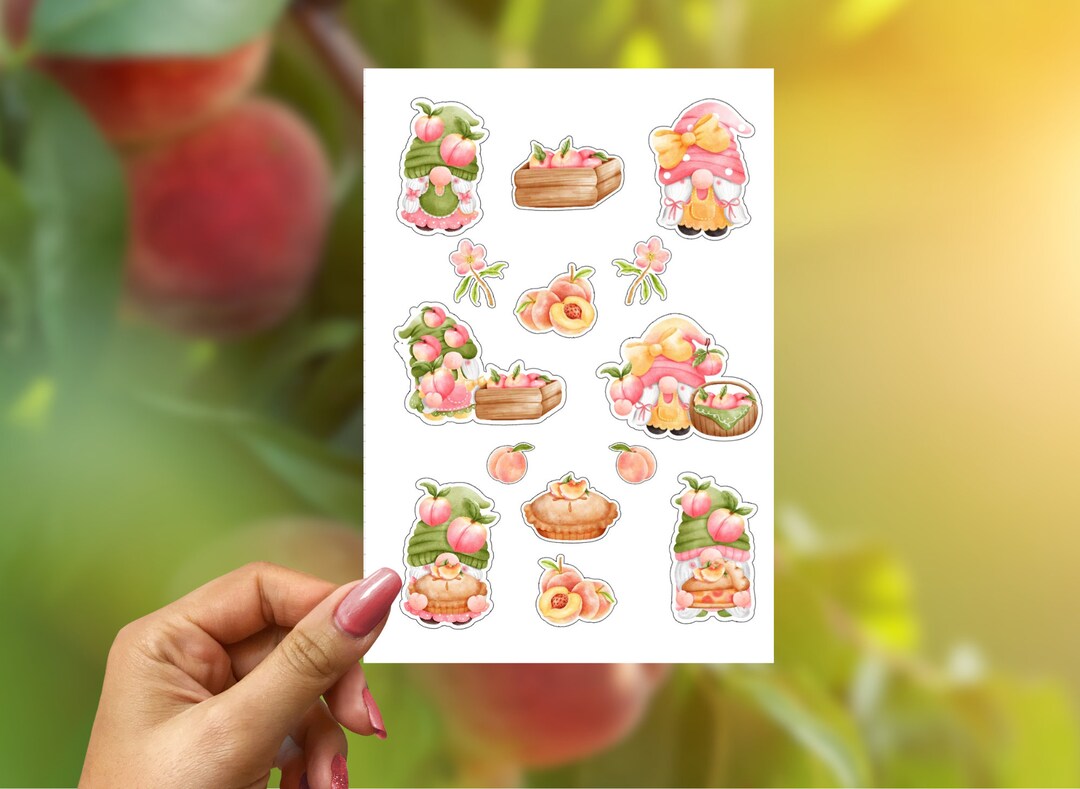 Gnomes Love Peaches Stickers Sheet for Journals Scrapbooking Computer ...