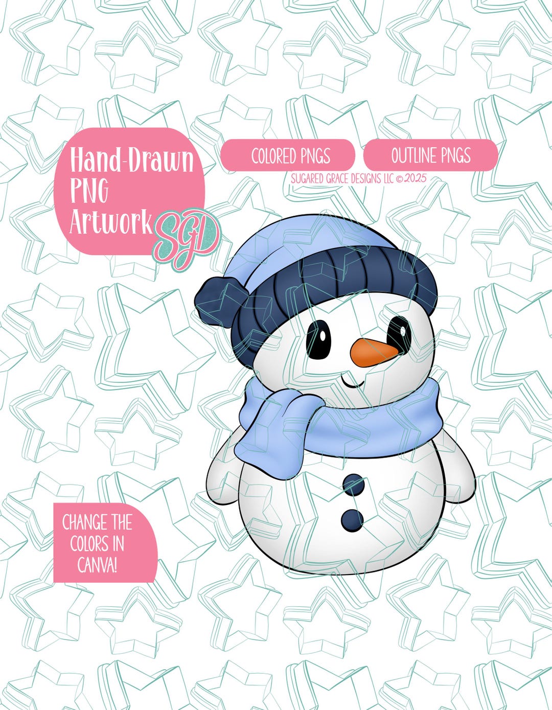 Editable Full Body Snowman PNG Image Set for Edible Ink Printers - Hand ...