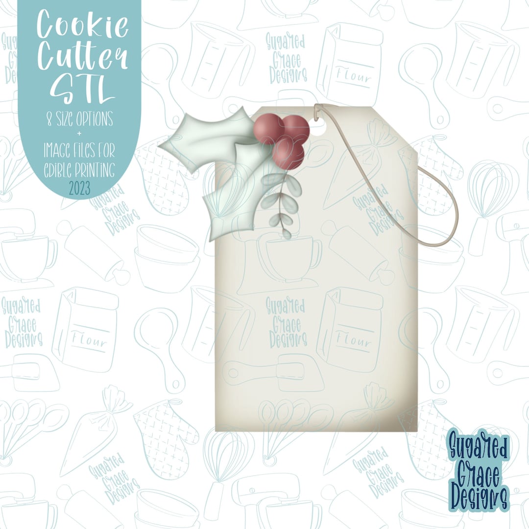 Christmas Mistletoe Tag Cookie Cutter STL File for 3D Printing With Png ...