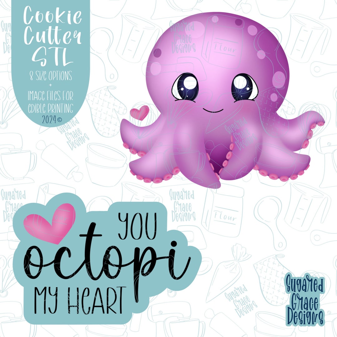 Valentines Day Octopus Pun Cookie Cutter STL Files for 3D Printing With ...