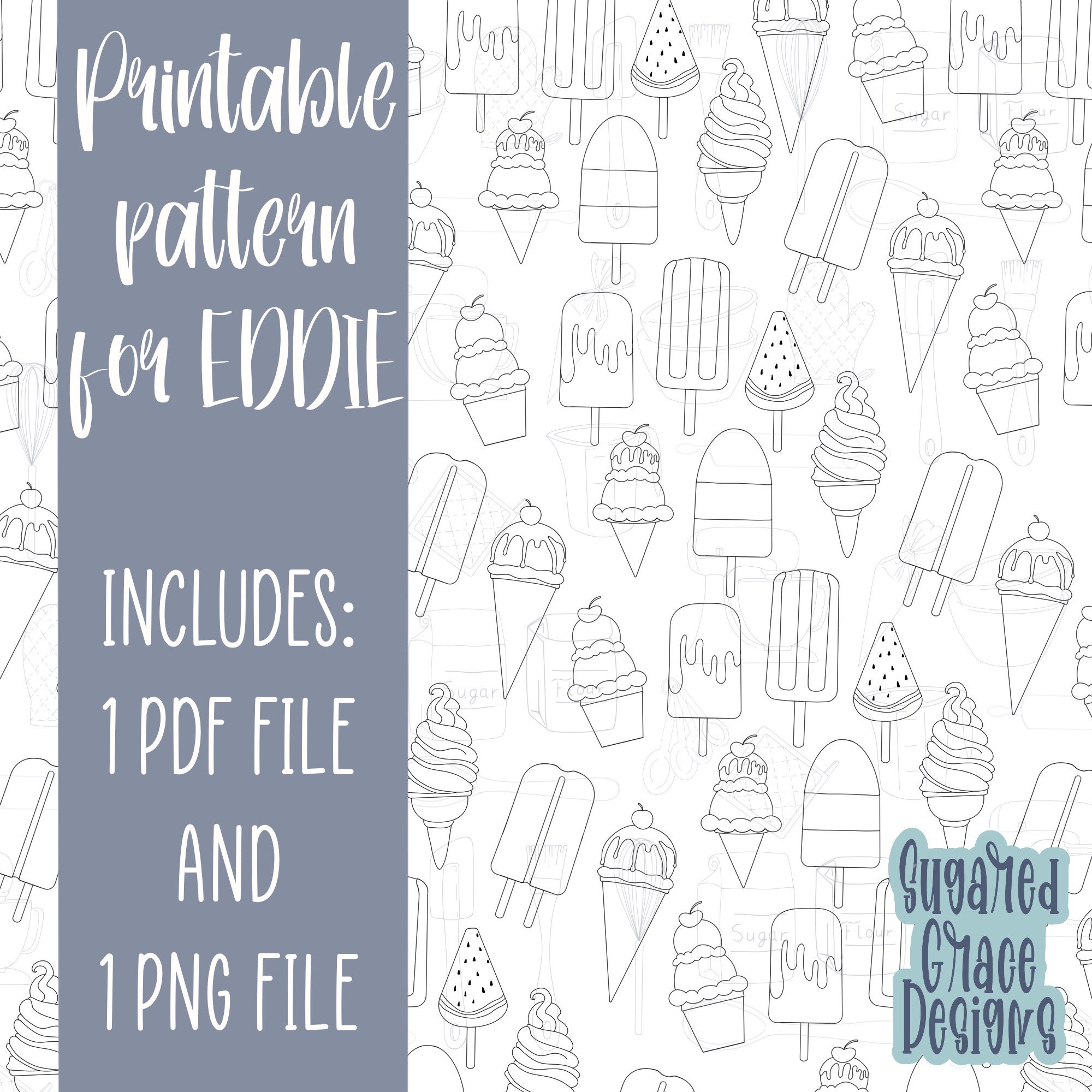 Printable Ice Cream Pattern for Edible Printer And/or Eddie. - Etsy