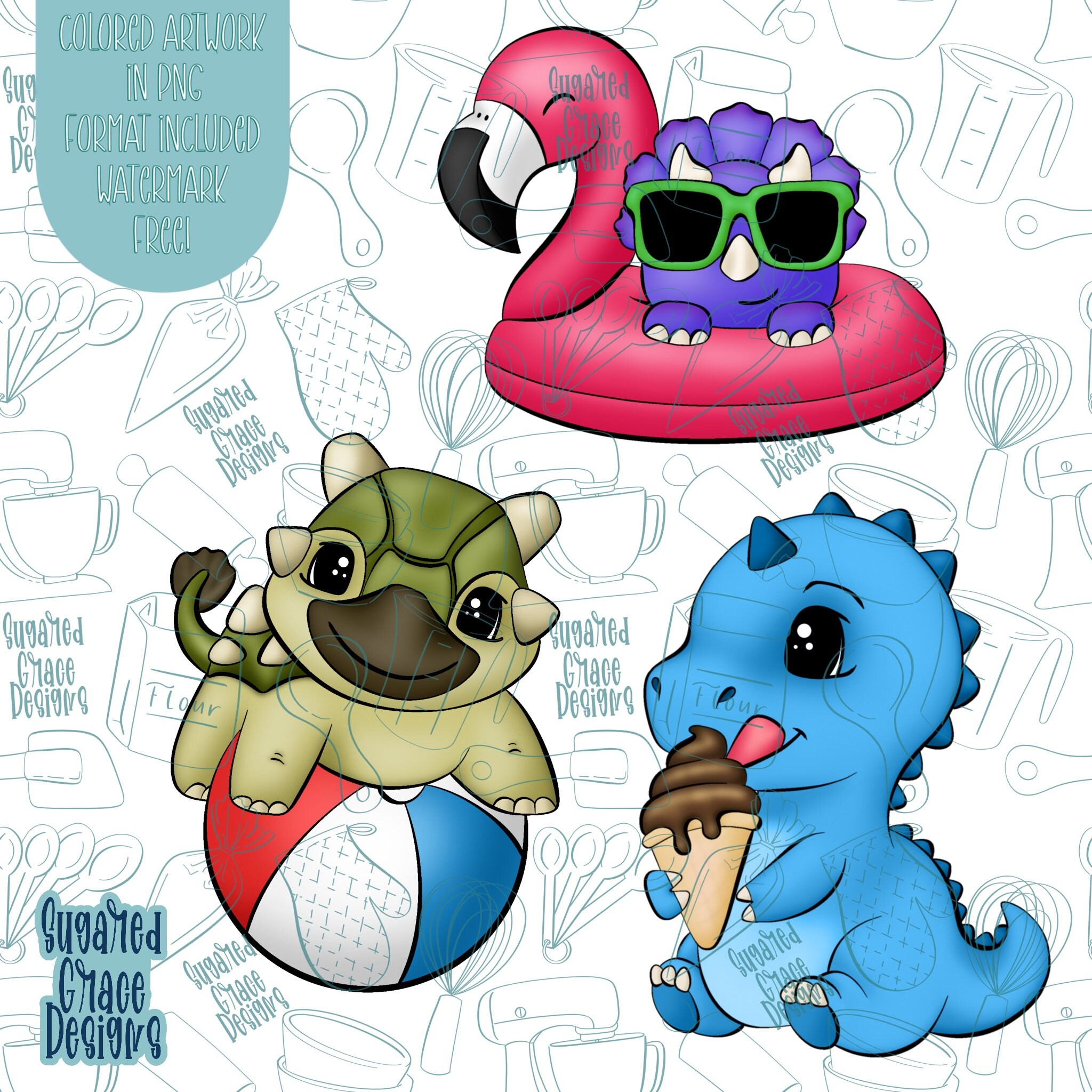 Pool Party Dinosaurs Cookie Cutter STL File Set for 3D Printing With ...