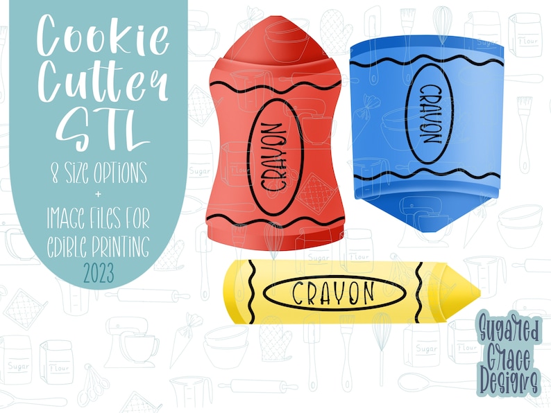Crayon Cookie Cutter STL Set, Back to School Designs (digital Download ...