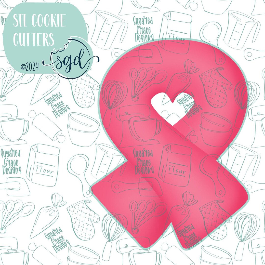 Pink Cancer Awareness Ribbon Cookie Cutter STL Files With PNG Images to ...