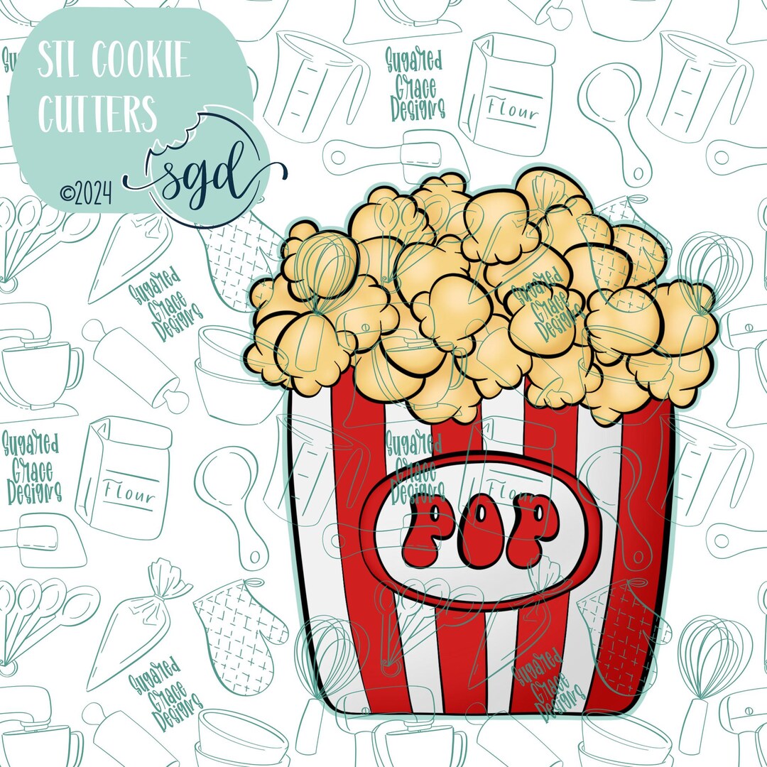Popcorn Bucket Cookie Cutter STL Files With PNG Images - for 3D ...